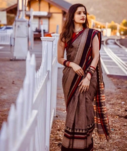 Buy HouseOfCommon Printed Bollywood Pure Cotton Brown, Black Sarees ...