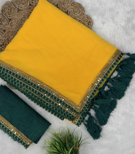 Buy PATTARI Solid/Plain Bollywood Georgette Yellow, Dark Green Sarees ...