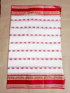 Buy Minu Fashion Self Design Tant Pure Cotton White, Red Sarees Online ...
