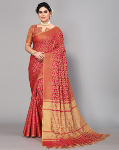 Buy SIRIL Woven, Embellished, Self Design Banarasi Cotton Silk Red ...