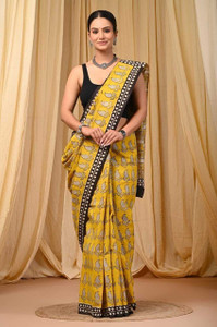 Buy MANIHARI Printed Daily Wear Pure Cotton Mustard Sarees Online ...