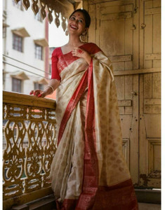 Buy Asrita Woven Banarasi Art Silk Silver, White Sarees Online @ Best ...