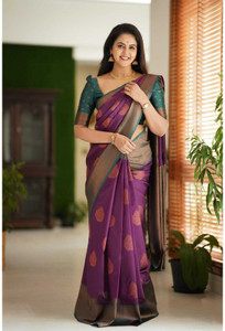 Buy AVANTIKA FASHION Woven Kanjivaram Pure Silk, Art Silk Purple Sarees ...