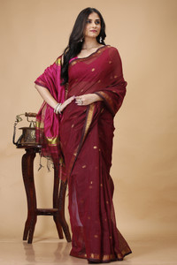 Buy SLAGHA Embellished Handloom Cotton Silk Maroon Sarees Online @ Best ...