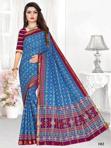 Buy SARITA SAREES Floral Print Daily Wear Pure Cotton Light Blue Sarees ...