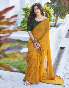 Buy Satrani Embellished Bollywood Georgette Yellow Sarees Online @ Best ...