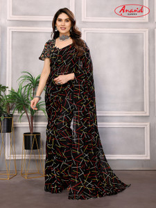 Buy Anand Sarees Printed Bollywood Georgette Black Sarees Online @ Best ...