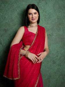 Buy Dhimahi Solid/Plain Bollywood Chiffon Red Sarees Online @ Best ...