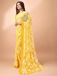 Buy Anmi Printed Bollywood Chiffon Yellow Sarees Online @ Best Price In ...