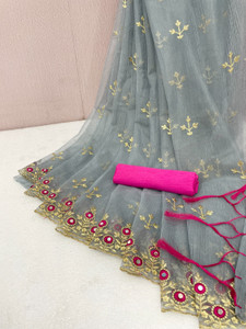 Buy PATTARI Embroidered Bollywood Supernet Grey Sarees Online @ Best ...