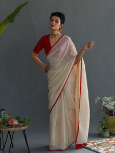 Buy Suta Self Design Handloom Pure Cotton White Sarees Online @ Best ...