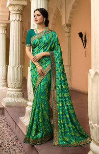 Buy Fancy Fab Woven Pochampally Silk Blend, Chiffon Green Sarees Online ...
