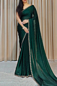 Buy KAKADIYA CREATION Embellished Bollywood Chiffon Green Sarees Online ...