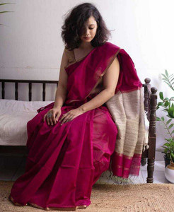 Buy Maa baharati saree Woven Daily Wear Cotton Silk Maroon Sarees ...