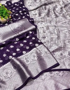 Buy Gaj kesari Woven, Self Design Madhubani Georgette Purple Sarees ...