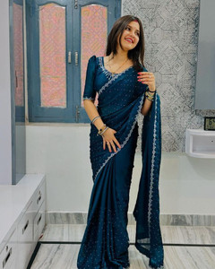 Buy Tanu Embellished Daily Wear Satin Dark Blue Sarees Online @ Best ...