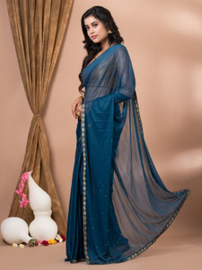 Buy MAHALASA Self Design Bollywood Nylon Blue Sarees Online @ Best ...