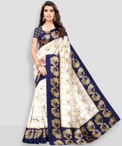 Buy Pisara Printed, Animal Print Mysore Art Silk White Sarees Online ...