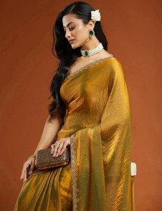 Buy PD CLOTH VILLA Embellished Bollywood Tissue, Pure Silk Gold Sarees ...