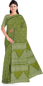 Buy deeva Blocked Printed Daily Wear Pure Cotton Green Sarees Online ...