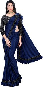 Buy Shriwali Fashion Embellished Bollywood Lycra Blend Blue Sarees ...