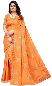 Buy HS Collection Embroidered Banarasi Pure Cotton Orange Sarees Online ...