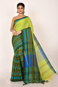 Buy Puspika Self Design Handloom Pure Cotton Light Green Sarees Online ...