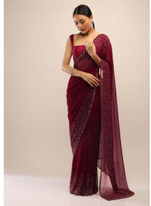 Buy Febo Fashion Embellished Bollywood Georgette Maroon Sarees Online ...