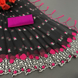 Buy PATTARI Embroidered Bollywood Supernet Black Sarees Online @ Best ...