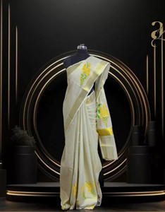Buy kalara designs Hand Painted Kasavu Tissue White, Gold Sarees Online ...