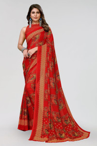 Buy ANIRAV Floral Print Daily Wear Georgette Red Sarees Online @ Best ...