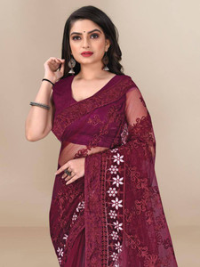 Buy Radha Rani Fashion Embroidered Bollywood Net Maroon Sarees Online ...