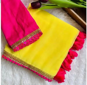 Buy sareya veela Solid/Plain Bollywood Georgette Yellow, Pink Sarees ...