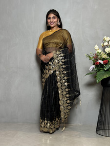Buy PATTARI Embroidered Bollywood Supernet Black Sarees Online @ Best ...