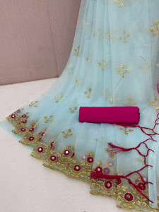 Buy PATTARI Embroidered Bollywood Supernet Light Blue Sarees Online ...