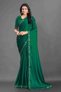 Buy ghfy Solid/Plain Bollywood Satin Green Sarees Online @ Best Price ...