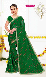 Buy Jay Ambey Prints Printed Daily Wear Chiffon Dark Green Sarees ...