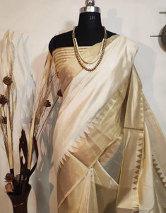 Buy PRIYESHA TEXTILES Striped Assam Silk Pure Cotton, Cotton Silk White ...