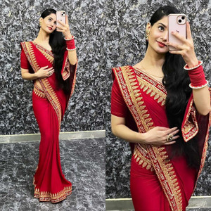 Buy ravya fashions Self Design Daily Wear Cotton Silk Red Sarees Online ...