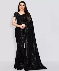 Buy GHFHFG Embroidered Bollywood Cotton Jute Black Sarees Online @ Best ...