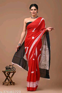 Buy NIKHILAM Printed Daily Wear Pure Cotton Orange Sarees Online @ Best ...
