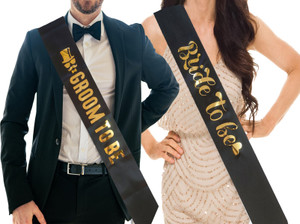 hubops Bride to be sash & Groom to be sash Black & Golden for Party ...