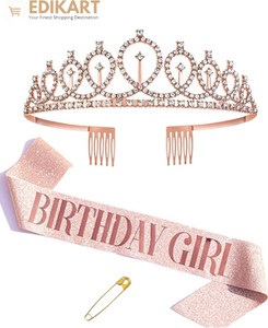 Edikart Birthday Sash and Crown/Tiara Rose Gold Pack of Sash, Crown ...