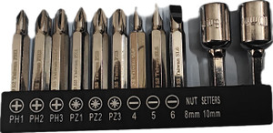 h9 11-Pcs Screwdriver Bit Set with Nut Setter PH1, PH2, PH3, PZ1, PZ2 ...
