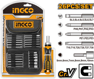INGCO 26Pcs Screwdriver Bits Set, Magnetic Combination Screwdriver Set ...