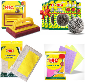 HIC Scrubpad with Handle+Still Scrubber 6pcs+Pochha+Sponge Wipe3Pc ...