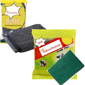 Indoselection 2 Sponge Scrub Steel Loops Scrubber, 1 Scrub PAD for ...