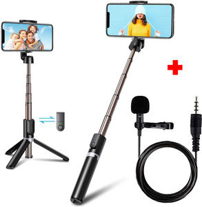 GADGETSWEAR (Combo with Collar Mic) Selfie Stick with Tripod Stand ...