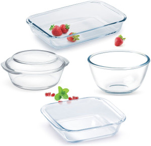 TREO Ovenware Starter Kit Set of 4, Transparent Bowl, Plate Serving Set ...