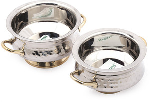 COCONUT Stainless Steel Hammered Serving Handi with Brass Handle - set ...